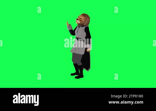 3D animated lion waiting in hot air isolated right angle green screen ...