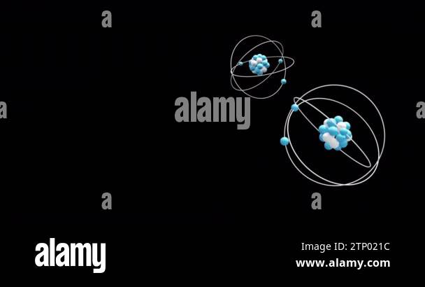 Animation of atom models spinning on black background. Global science ...