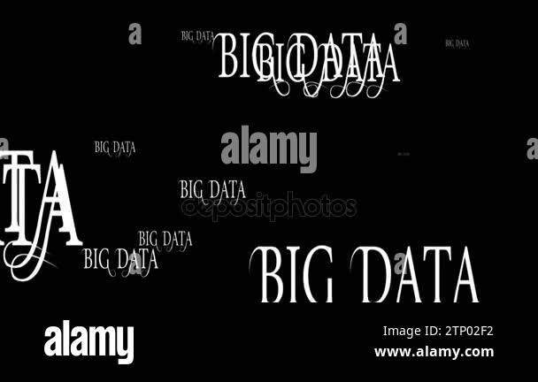 Random movement of words Big Data lettering isolated on black ...