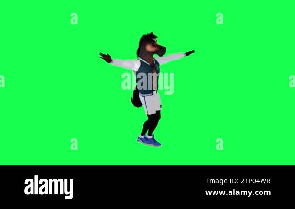 3D animated horse in tracksuit dancing and stomping from left angle on ...