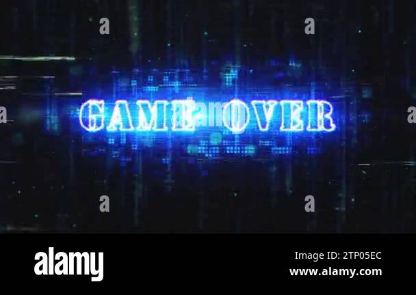 Animation text of Game Over glitch blue neon text sci fi effect with ...