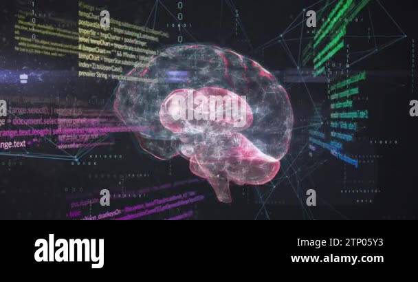 Animation Of Human Brain Computer Language And Connected Dots Over