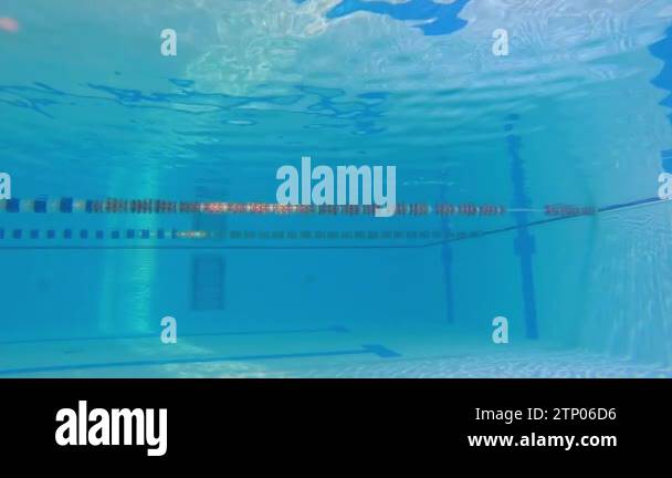 Woman athlete swims underwater in the pool. Slow motion of a female ...
