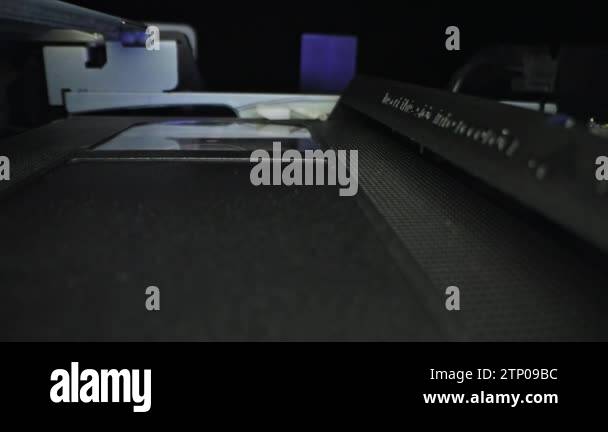 VCR VHS mechanism inside, video cassette player playing, magnetic head ...