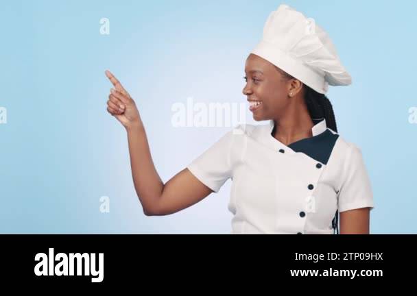 Woman, chef and ok sign for advertising menu, restaurant presentation ...