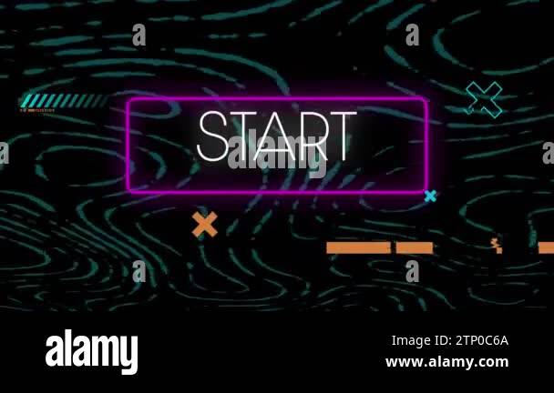 Animation of start text in rectangle with symbols and circular pattern ...