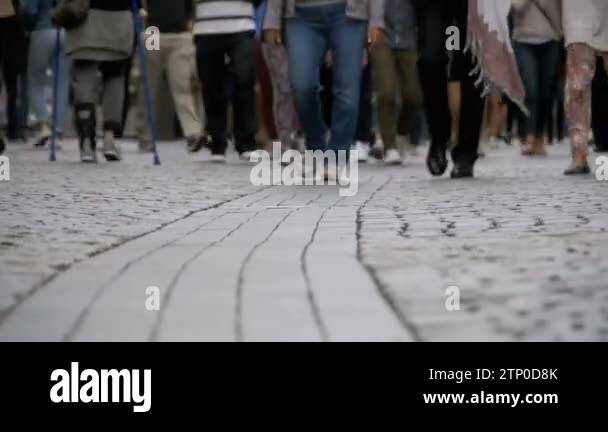 Feet of Crowd People Walking on the Street in Slow Motion Stock Video ...