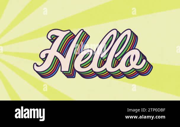 Animation of hello text banner against radial rays in seamless pattern ...