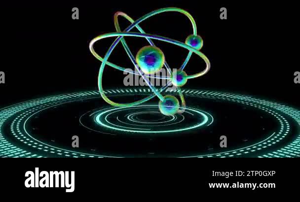 Animation of atom model spinning and data processing on black ...