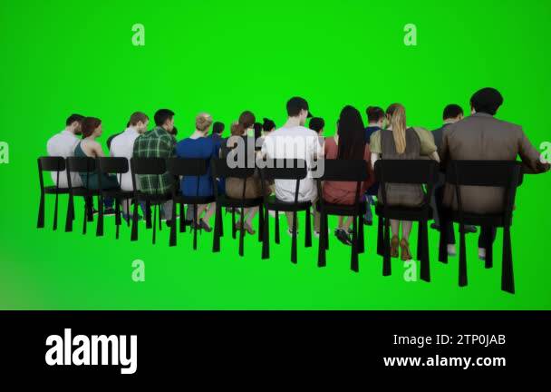 3D animation of the back view of people sitting on the seats in the ...