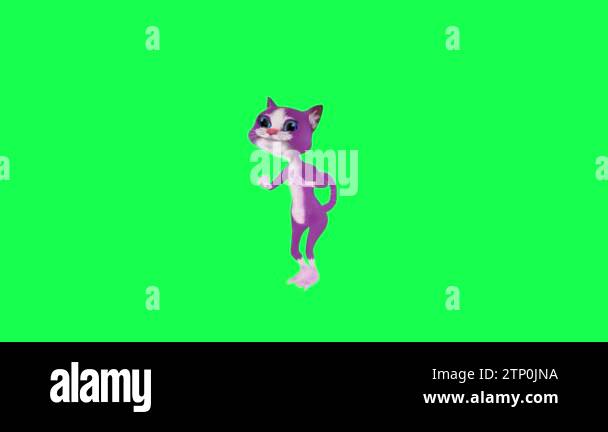 3D cartoon magic talking purple cat dancing and twirling from front ...