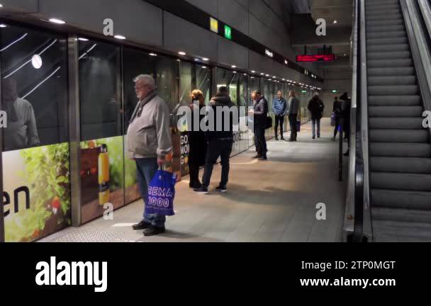 Subway Station Travelers And Underground Metro Train In Copenhagen ...