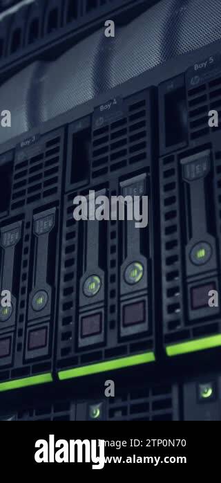Vertical video of a large computer server room in a data center with blinking lights Stock Video ...
