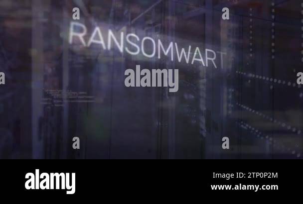 Animation Of Ransomware Computer Language Circuit Board Pattern Over Data Server Room Digital