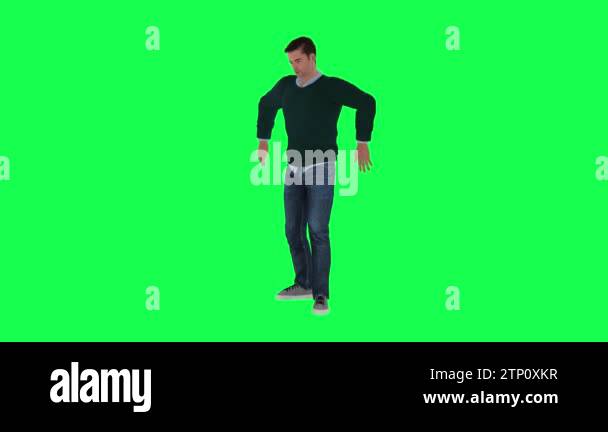 A man with a normal athletic body in green screen with tall height and ...