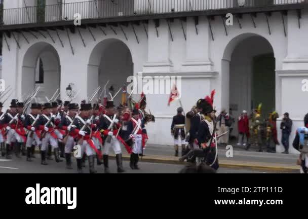 Argentinian Colonial Army marching in the reenactment and commemoration ...