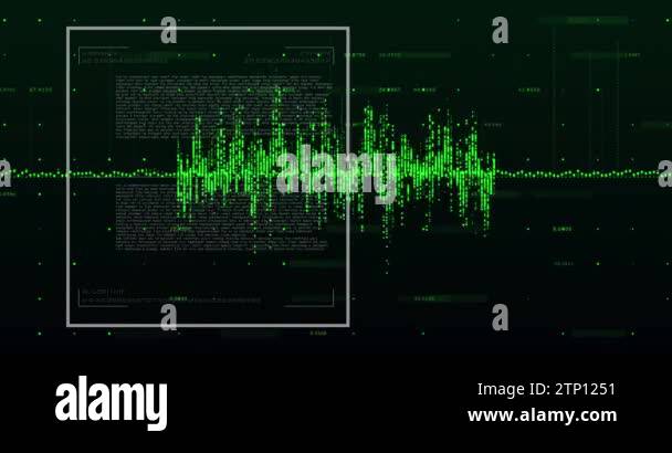 Animation of graphs, loading bars, data and changing numbers over black background. Digitally ...
