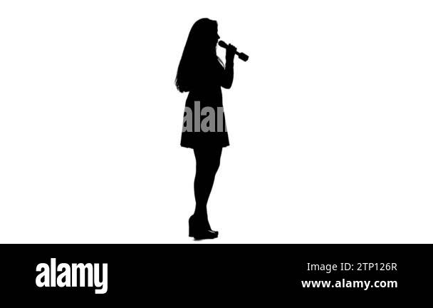 Girl sings incendiary songs. White background. Silhouette. Side view ...