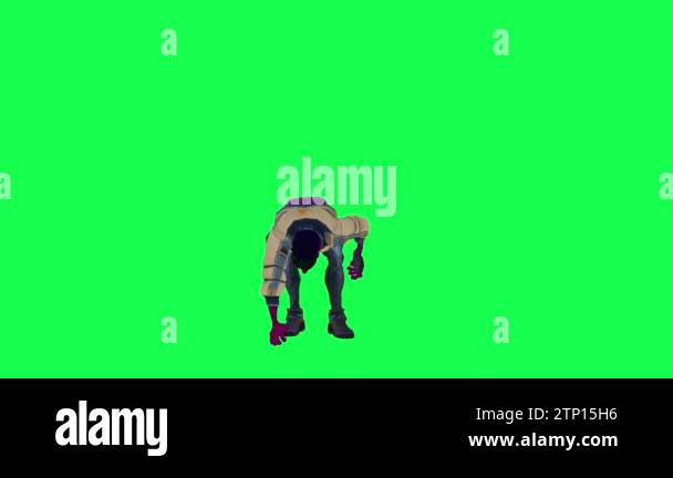 Animated purple space man throwing rock from opposite angle on green ...