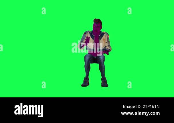 3d animated purple space man gambling and throwing dice from opposite ...