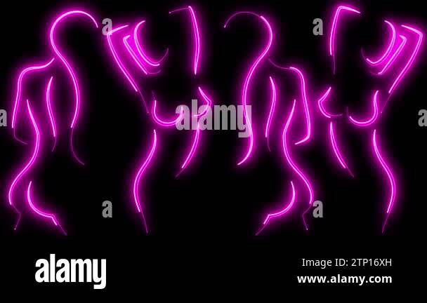 Abstract Neon Glowing Female Woman Outlined Body Silhouettes Video ...