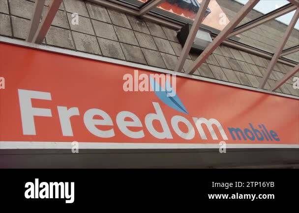 freedom mobile business sign logo in front of freedom mobile store with ...