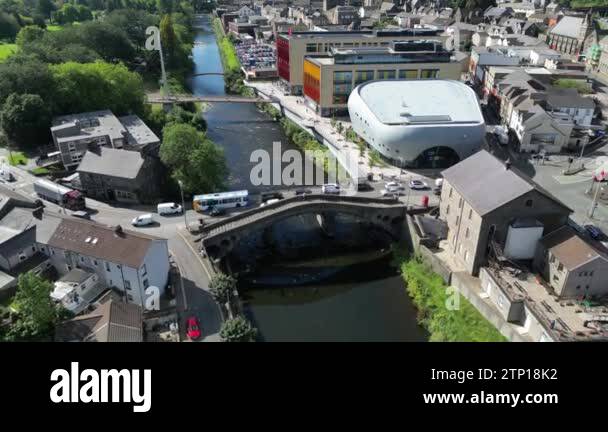 Pontypridd, Wales 6 September 2023: Drone view flying over the towns ...