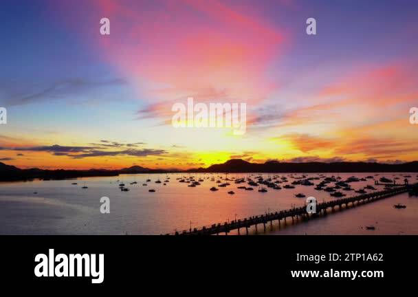 aerial view scenery pink cloud above the island. 4K vdo of Majestic ...