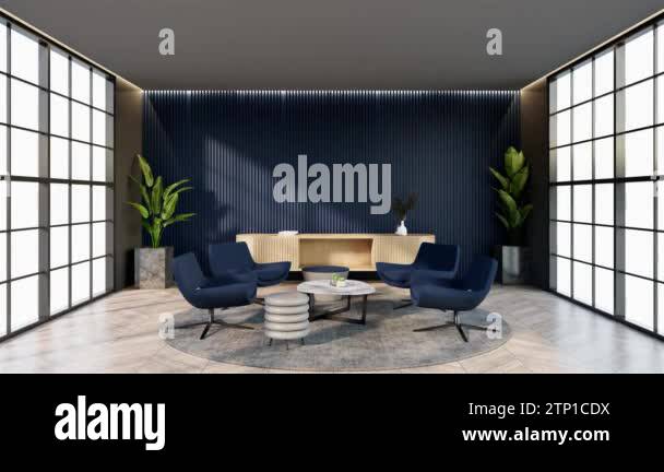 -animation Ocean Blue color hotel lounge with windows and chairs ...