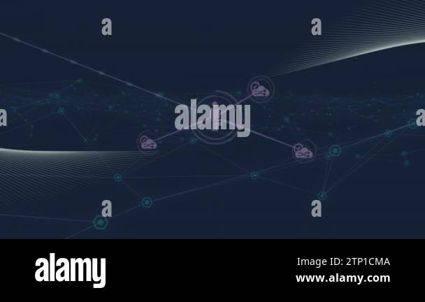 Animation of connected icons and connected dots with wave pattern over ...