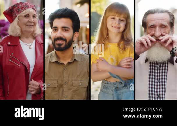 Collage of smiling happy people portraits diverse gender different ...