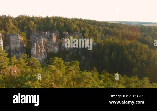 Aerial sunset view of The Prachov Rocks, most famous place in Bohemian ...