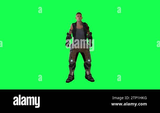 3d animated warrior man powering up after victory from opposite angle ...