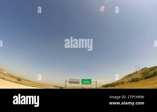 Driving on Highway/interstate with Exit sign of Huston city, Texas ...