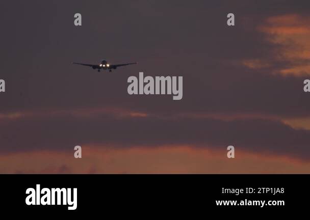 Jet Plane Approaching Landing Airplane Beautiful Evening Sky