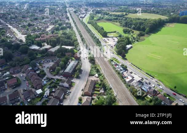 Beautiful Aerial Footage of Train on Tracks Passing Through Luton city ...