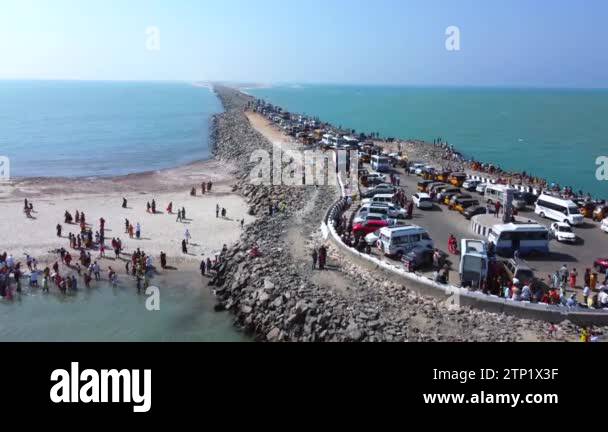 Tip of Dhanushkodi top view from above.The end point of the Indian ...