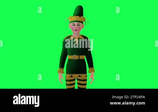 3D animated clown talking from front angle on green screen 3D people ...