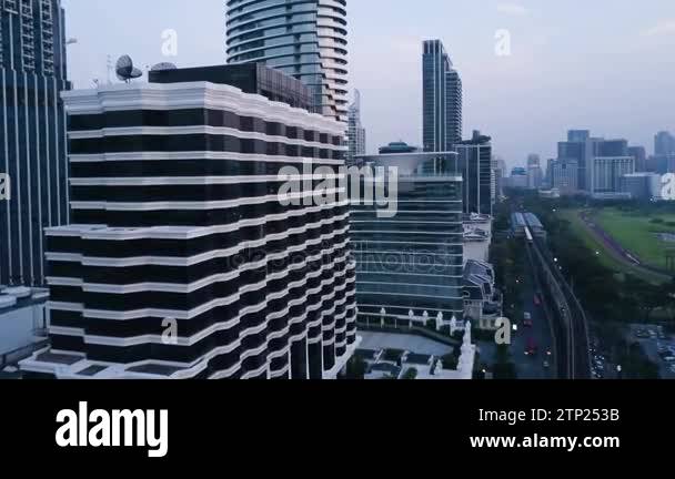Aerial of an amazing landscape on a city with modern skyscrapers and ...