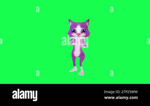 3D animated purple magical talking cat fighting and punching from front ...