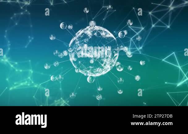 Animation of profile pictures around globe and connected dots forming shapes on gradient ...