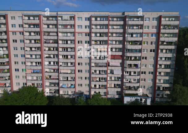 aerial top view flight. Large panel system building Apartment ...