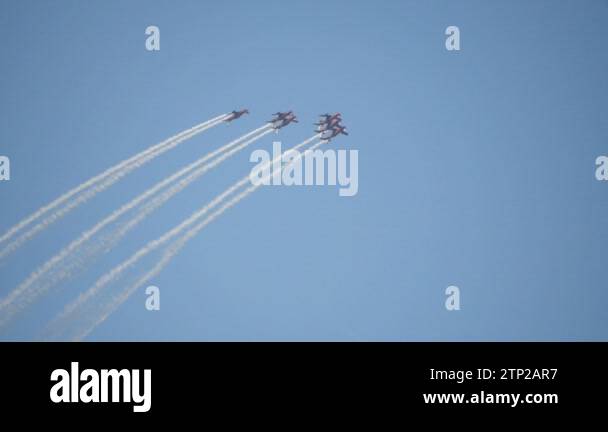 slow motion clip of the raaf roulettes performing a loop from left to ...