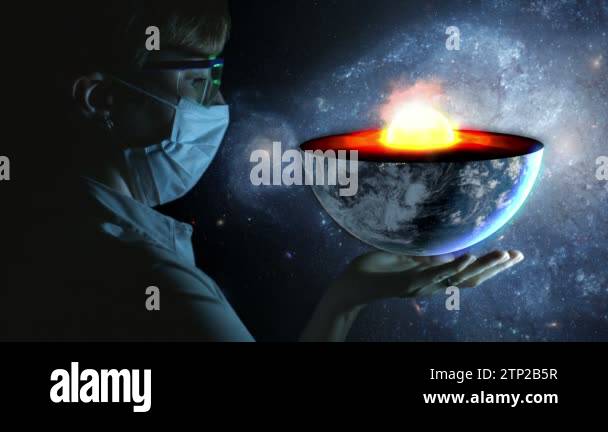 Woman and Earth core. inner structure with geological layers. Realistic ...