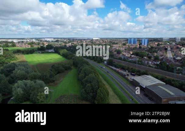 Beautiful Aerial Footage of Train on Tracks Passing Through Luton city ...