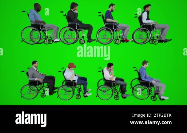 3D animation of a careless man in a wheelchair moving in a wheelchair ...