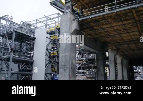 Metal construction of the future plant. Industrial zone,The equipment ...