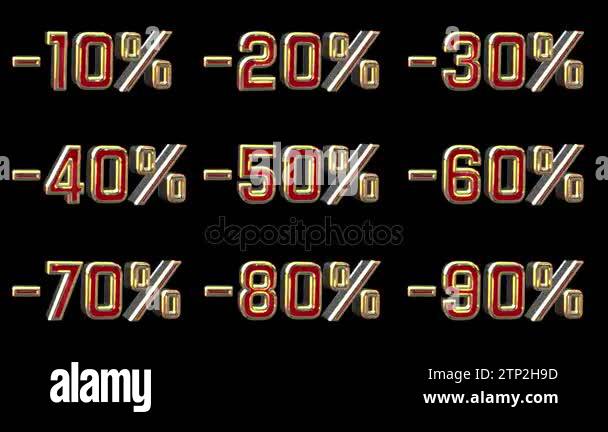 Different Numbers With Percentage Discount. Red And Gold 3D Numbers ...
