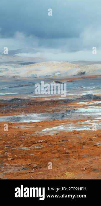 Vertical Screen: Geothermal Area in Iceland. Martian landscape at ...