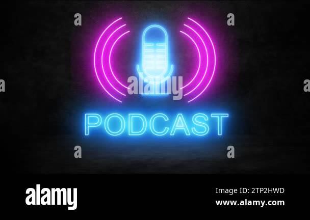 Podcast logo neon light effect green screen background Stock Video ...
